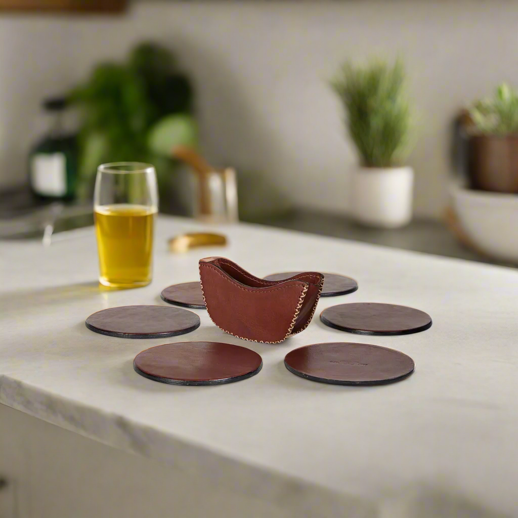 Bati | Leather Coaster Set | Home Goods, Leather Accessories, Barware
